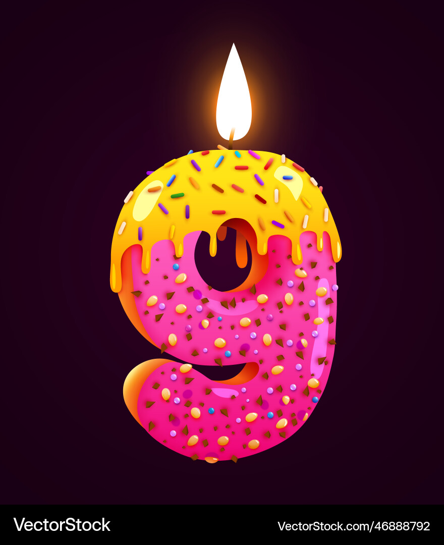 Number 9 Birthday Cake with Candle Royalty Free Vector Image