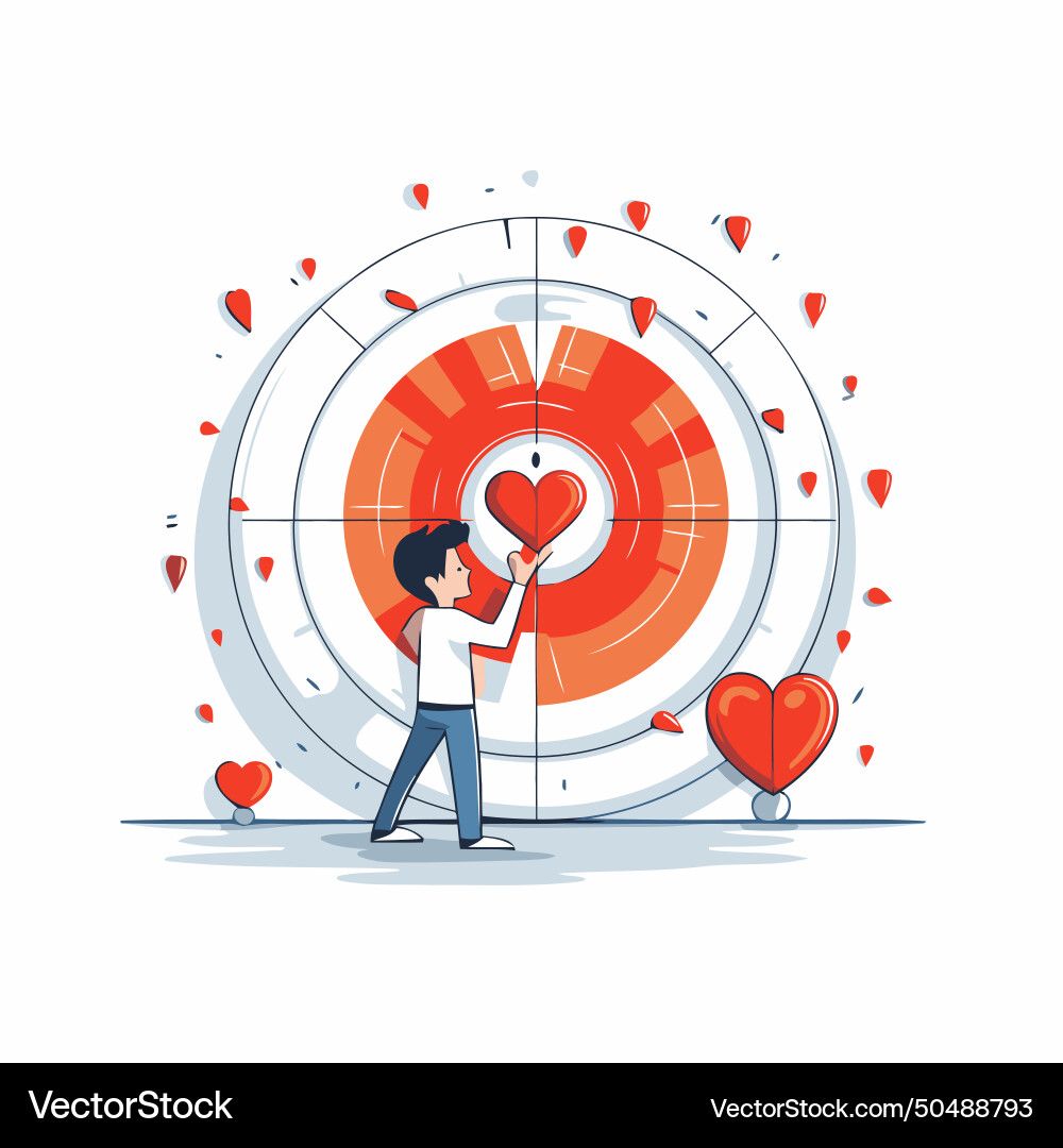 A man looking at target with red hearts Royalty Free Vector