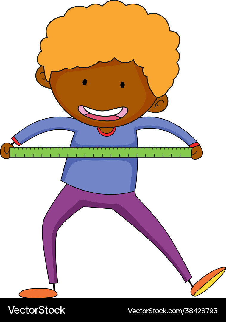 Cute boy holding ruler doodle cartoon character Vector Image