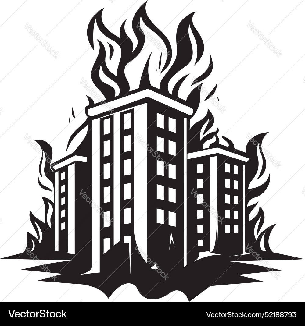Emergency evacuation burning building black logo Vector Image
