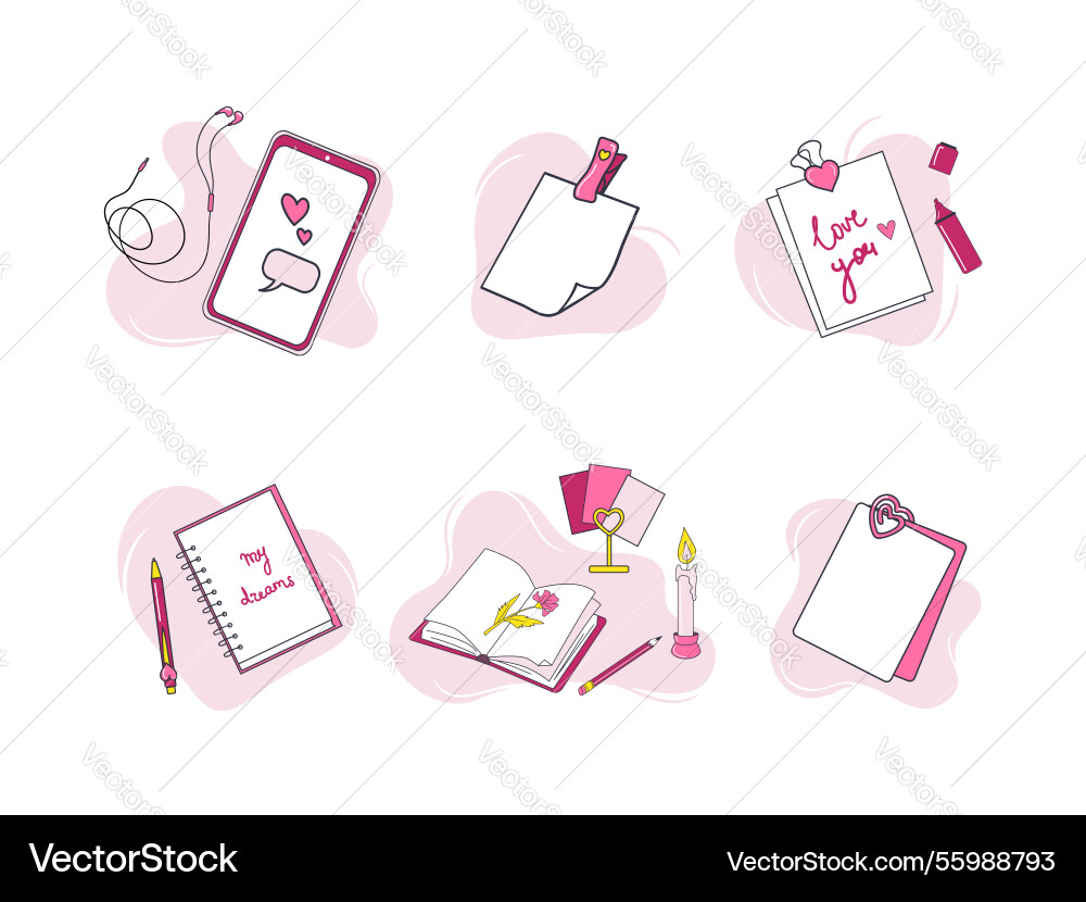 Love themed set girly secret notes copyspace Vector Image