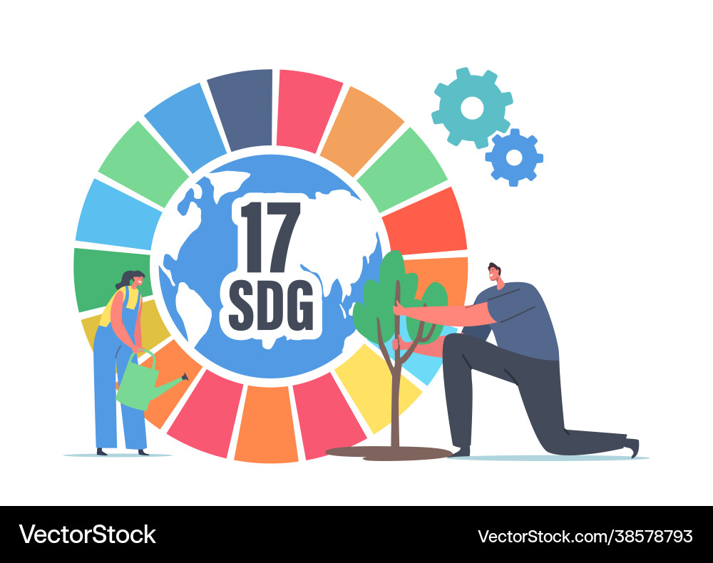 People Planting Green Tree - SDG Royalty Free Vector Image