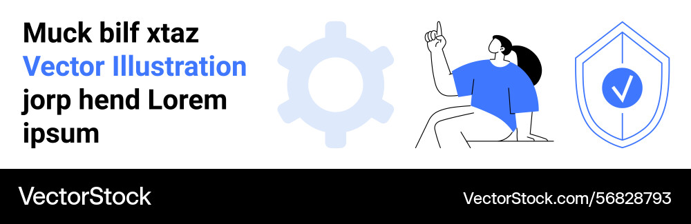 Person pointing up with gear and shield Royalty Free Vector