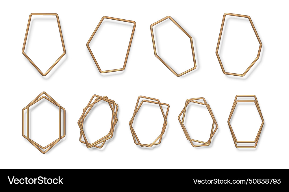 Realistic 3d frames with gold lines Royalty Free Vector