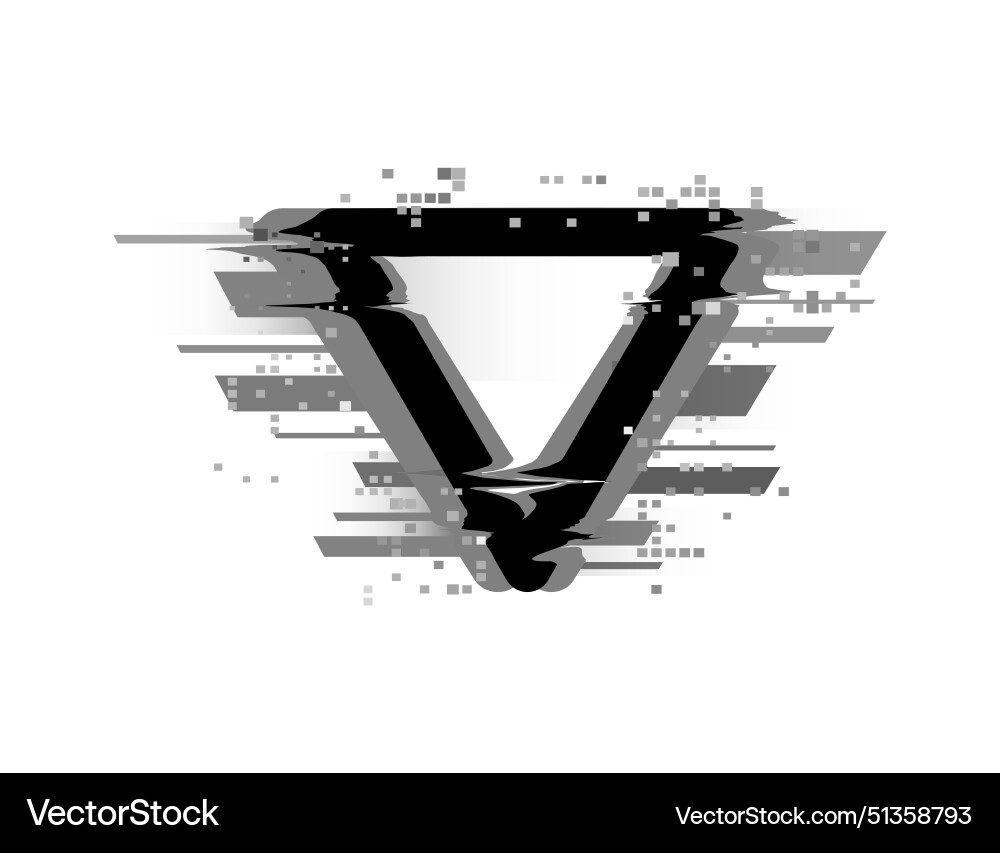 Triangle with glitch and digital grey pixel noise Vector Image