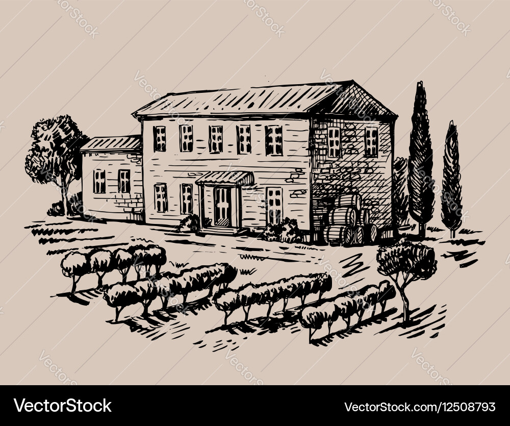 Village and landscape Royalty Free Vector Image