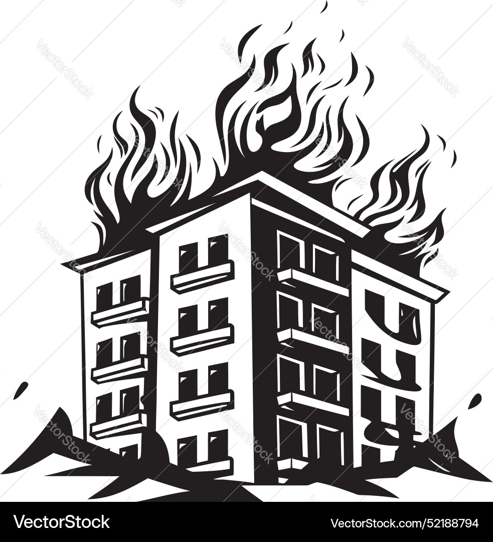 Blaze alert building on fire black logo icon Vector Image