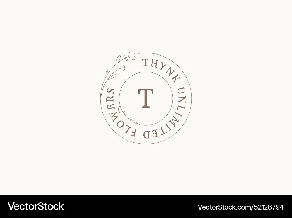Botanical monogram circle outline letter logo Vector Image
