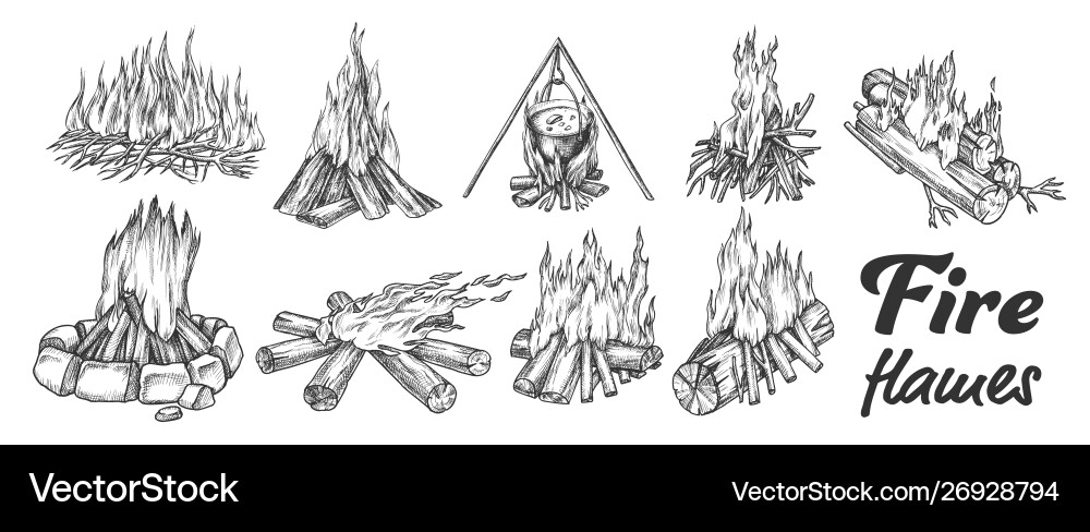 Campfire Sketch Set Royalty Free Vector Image - VectorStock