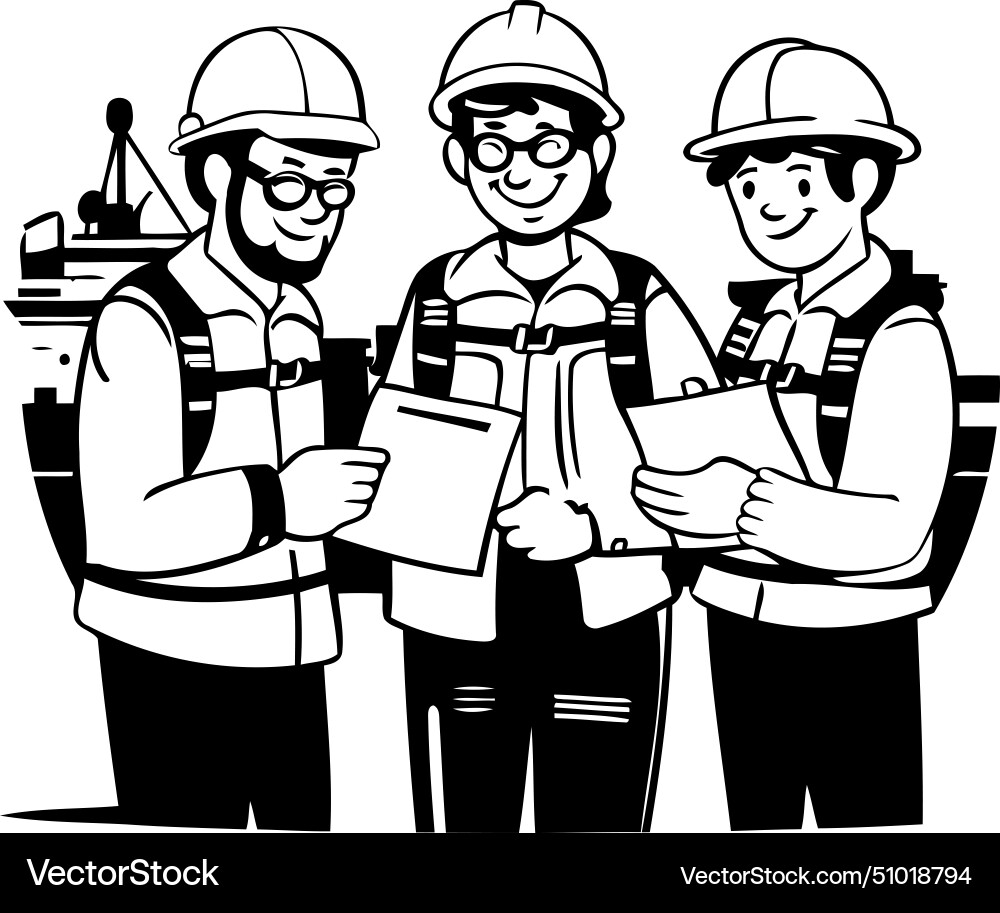 Construction workers team in cartoon style Vector Image