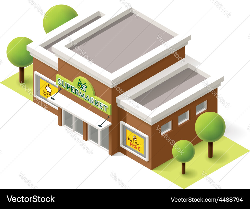 Isometric Supermarket Building Royalty Free Vector Image