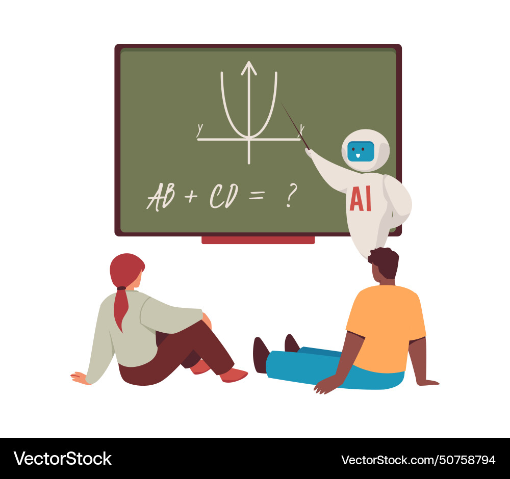 Robot teacher explains geometry to children flat Vector Image