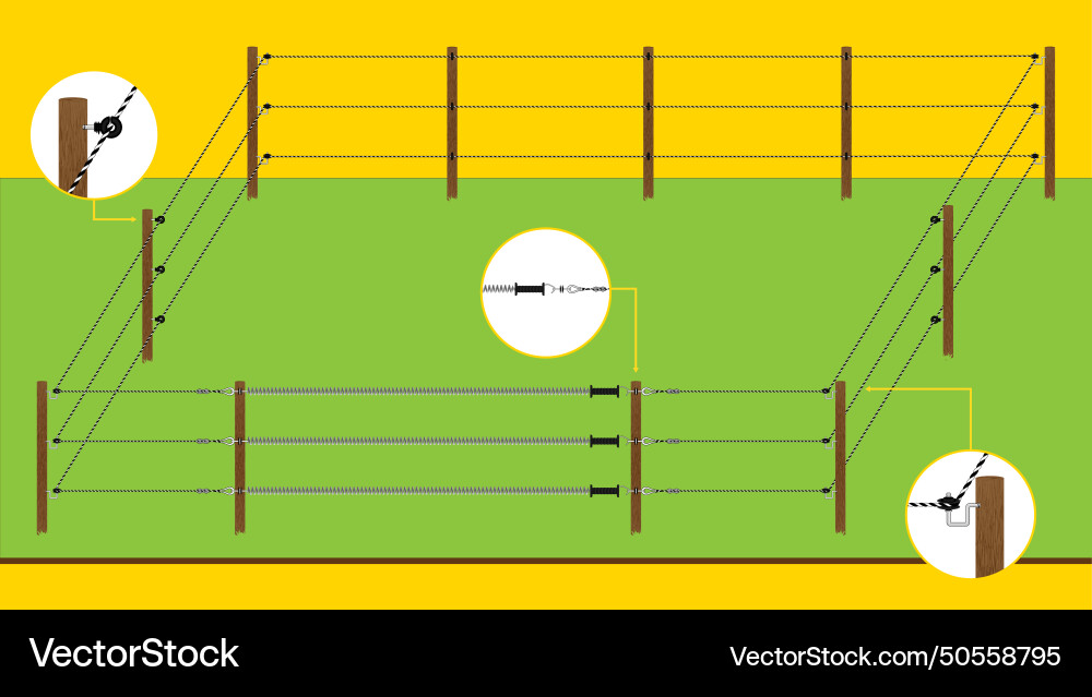 Complete electric fencing system with insulators Vector Image