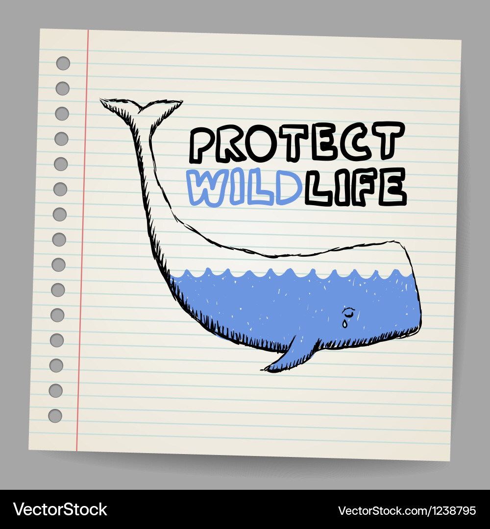 Doodle protect wildlife sign with whale Royalty Free Vector