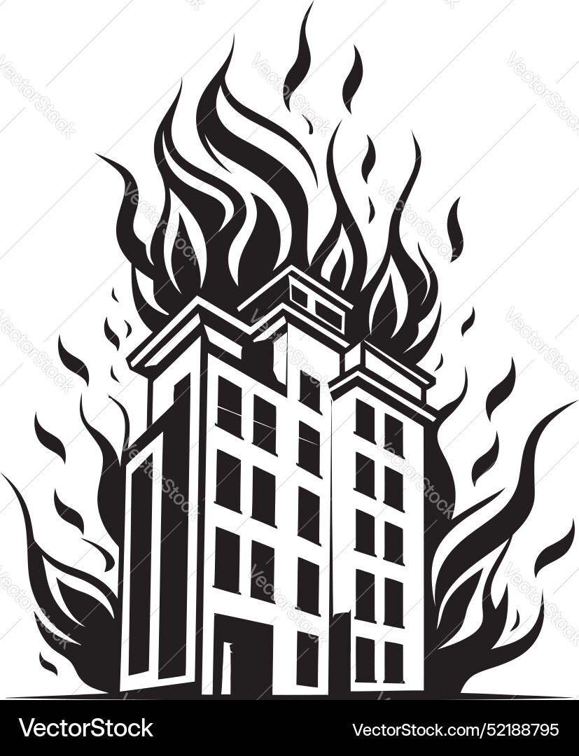 Fire disaster blaze in building black logo design Vector Image