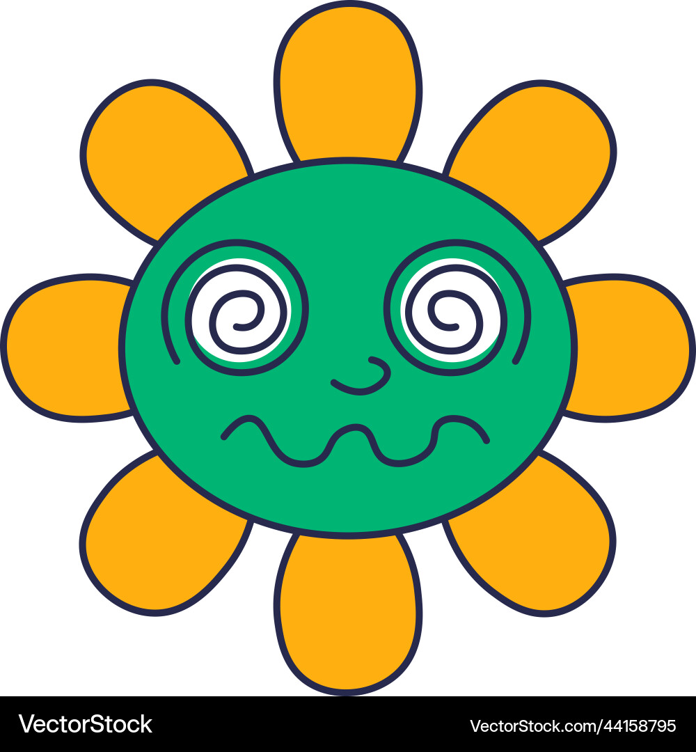 Flower in blossom with dizzy facial expression Vector Image