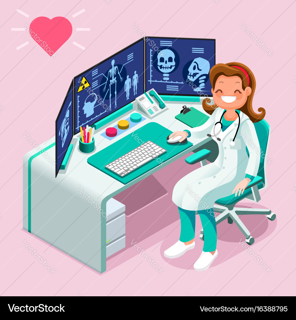 Hospital computer healthcare data isometric Vector Image