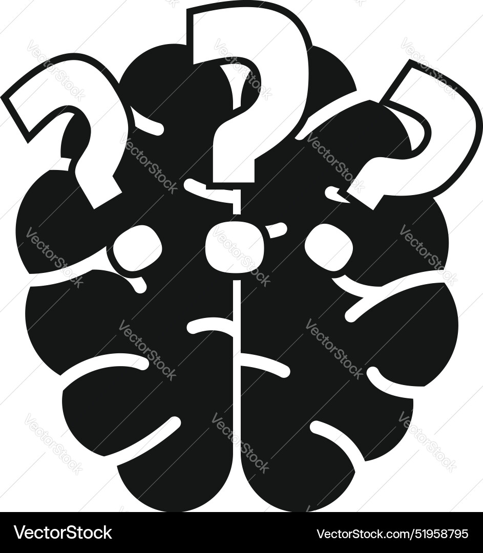 Human brain surrounded by question marks thinking Vector Image