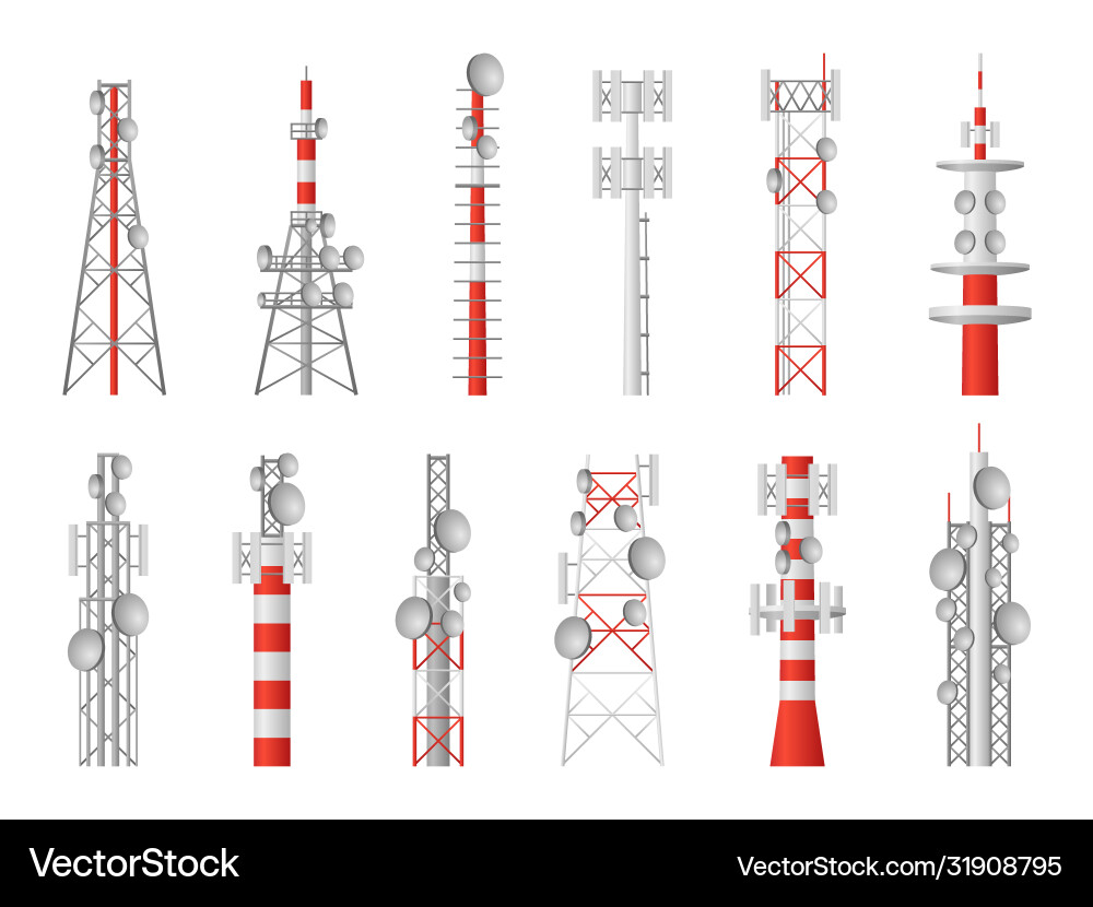 Radio towers telecom masts broadcast equipment Vector Image