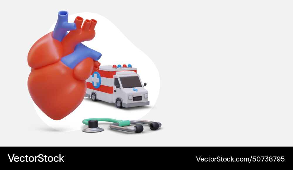 Realistic heart stethoscope ambulance emergency Vector Image