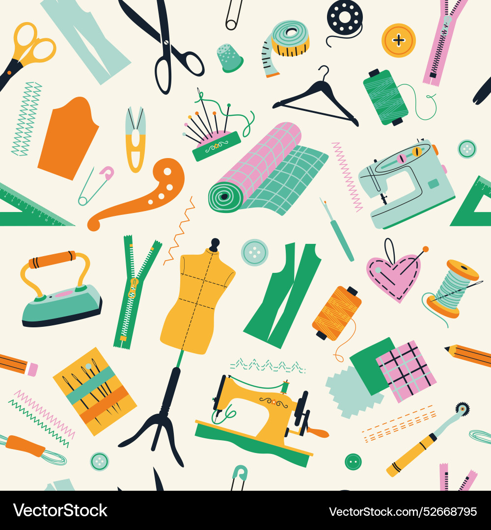 Seamless pattern of sewing tools icons tailor hand