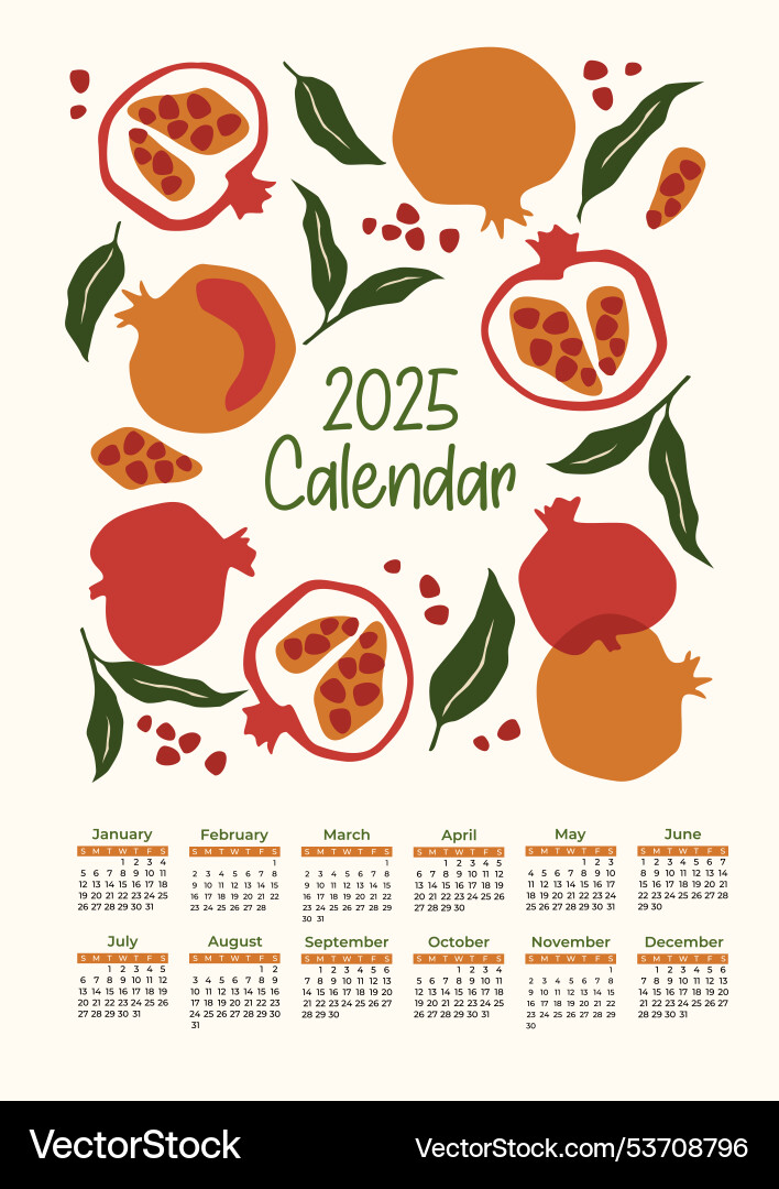 2025 calendar with abstract pomegranate modern Vector Image