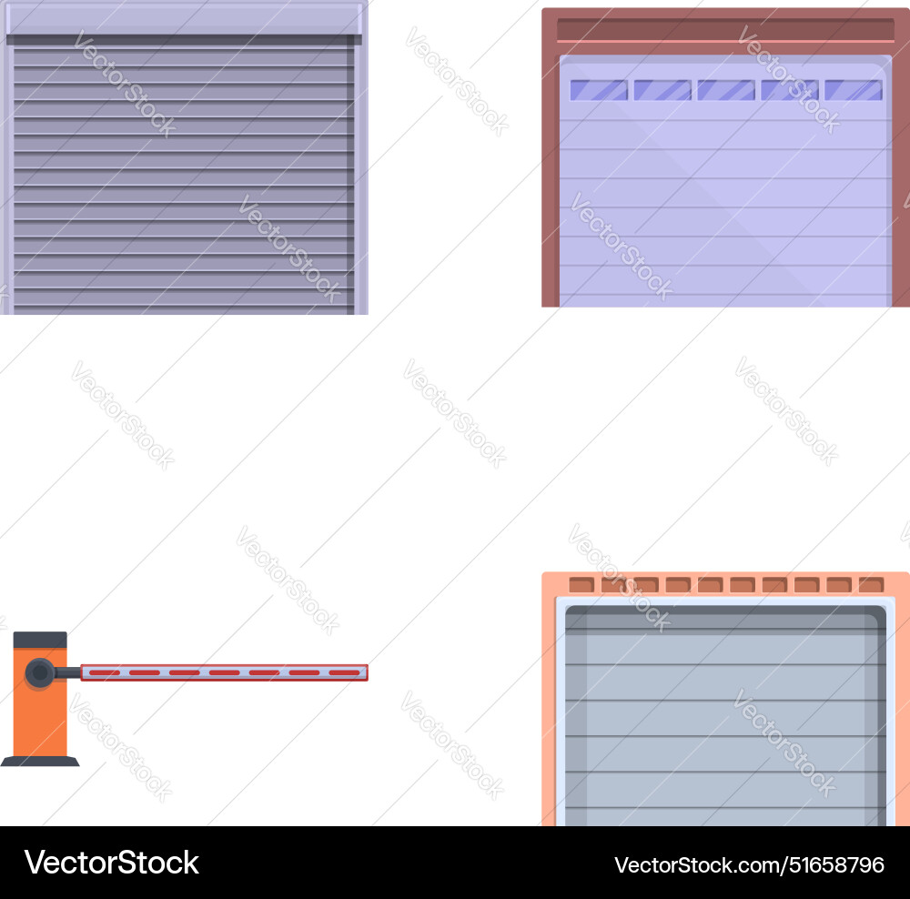 Automatic gate icons set cartoon various Vector Image
