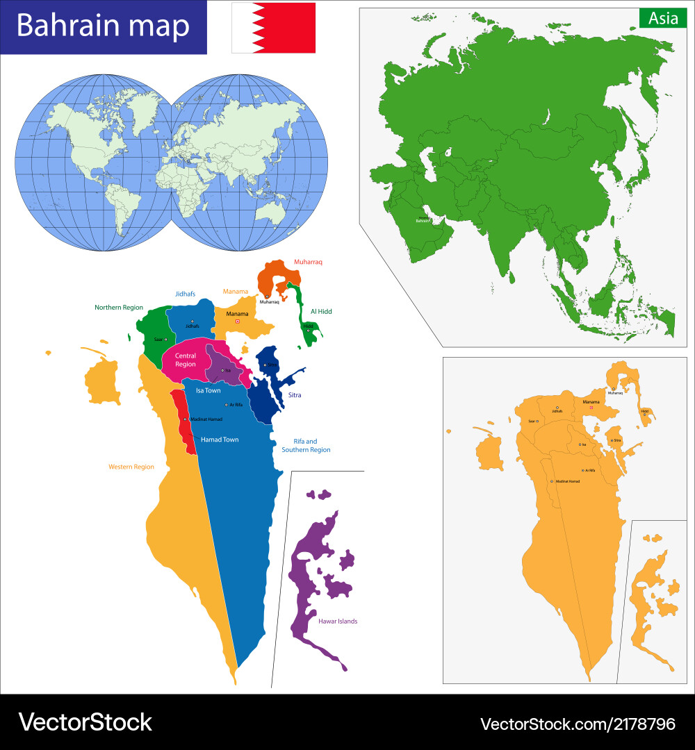 Bahrain map Royalty Free Vector Image - VectorStock