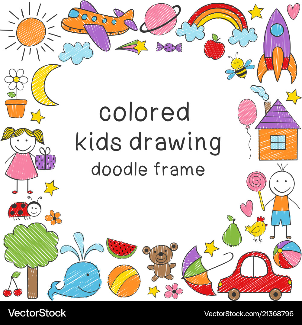 Colorful Kids Drawing Frame Royalty Free Vector Image