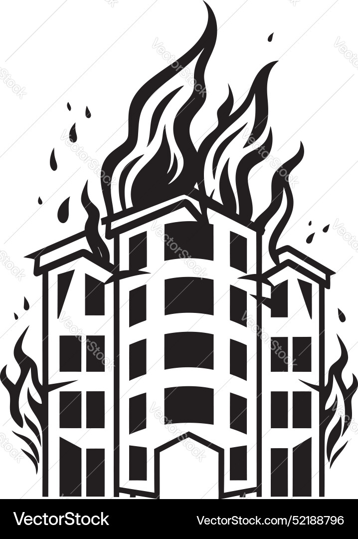 Inferno emblem building on fire black logo icon Vector Image
