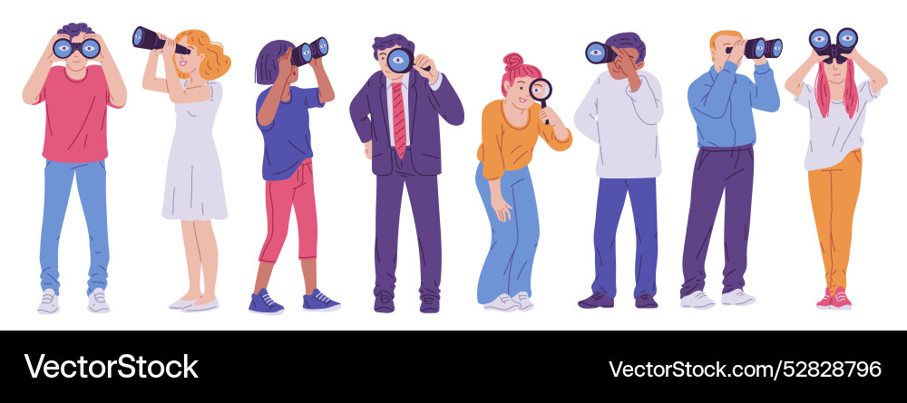 People with binoculars in set flat cartoon Vector Image
