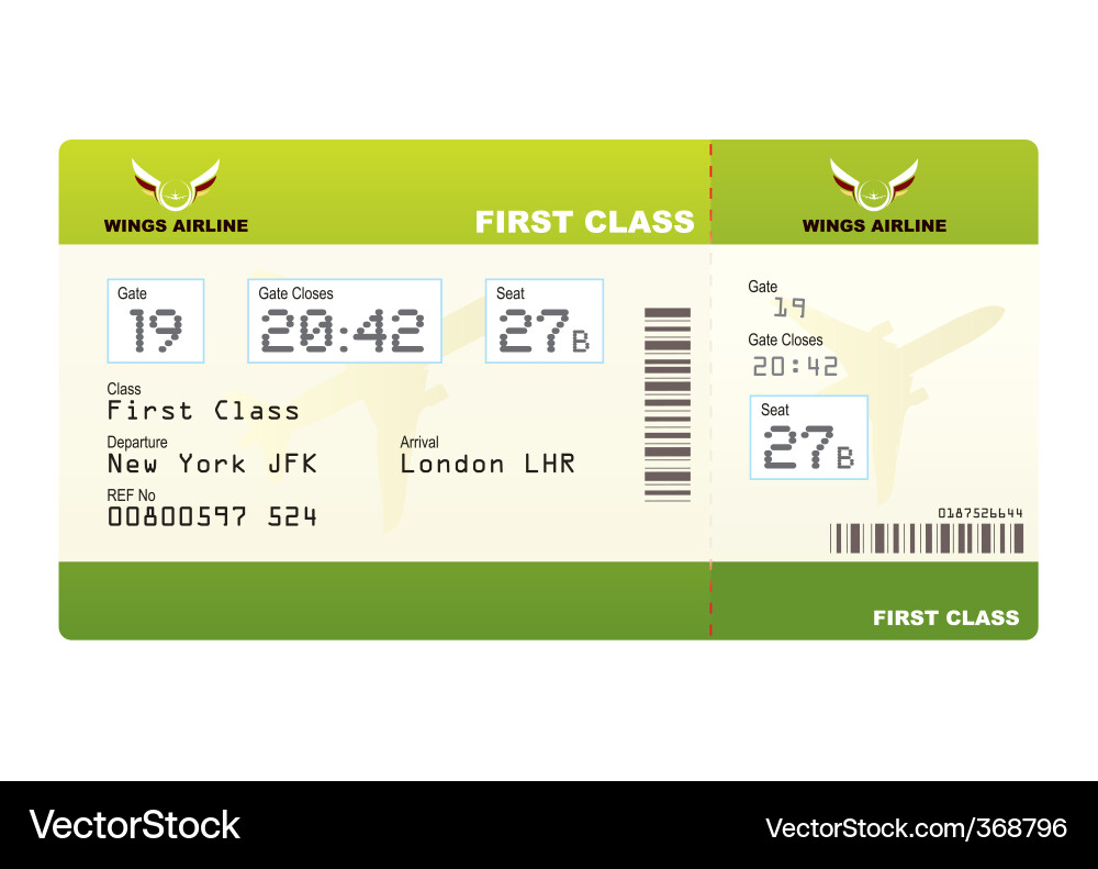 Plane ticket first class green Royalty Free Vector Image