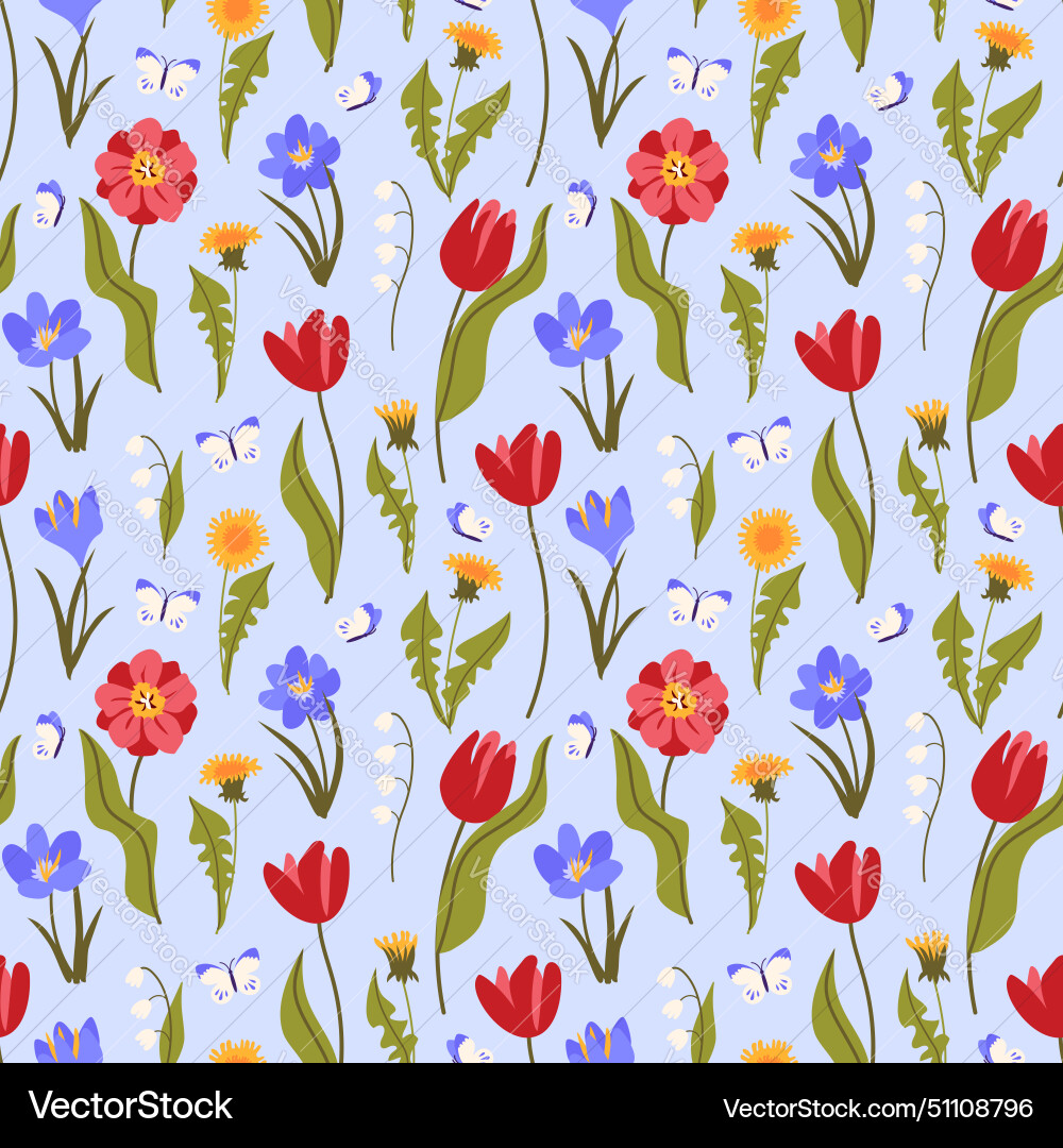 Seamless pattern with colorful spring flowers Vector Image