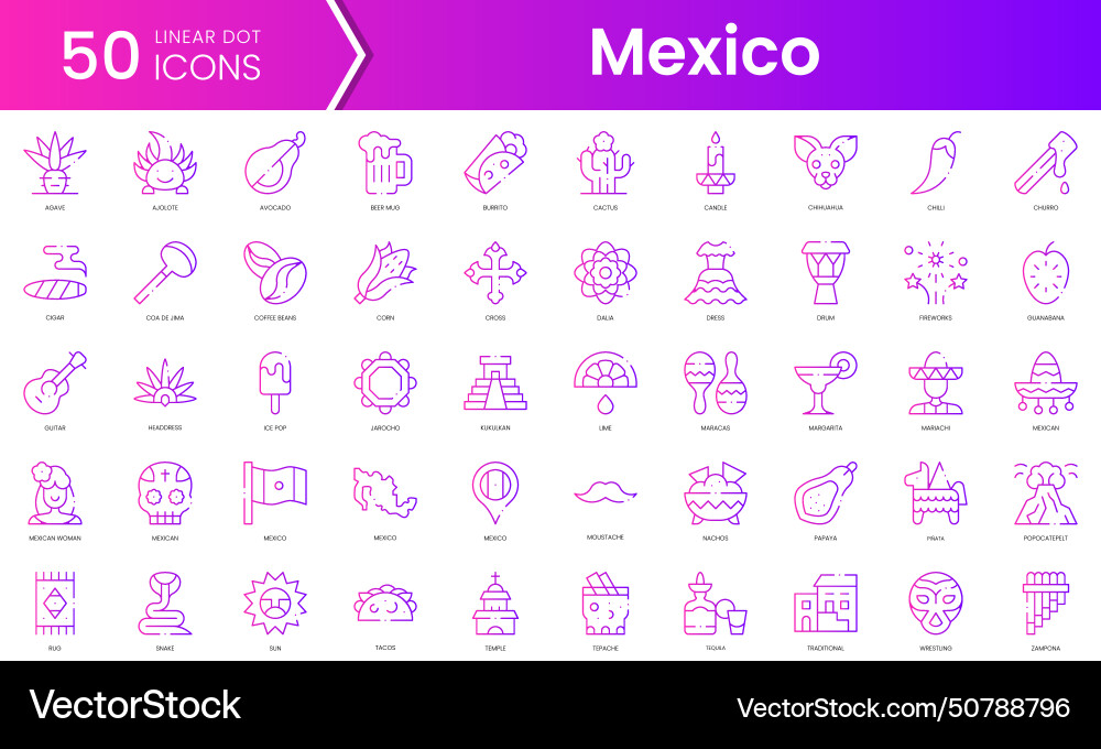 Set of mexico icons gradient style icon bundle Vector Image