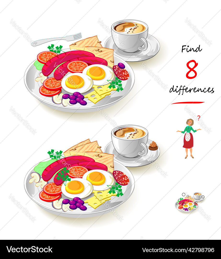 Spot the 8 Differences - Breakfast Royalty Free Vector Image
