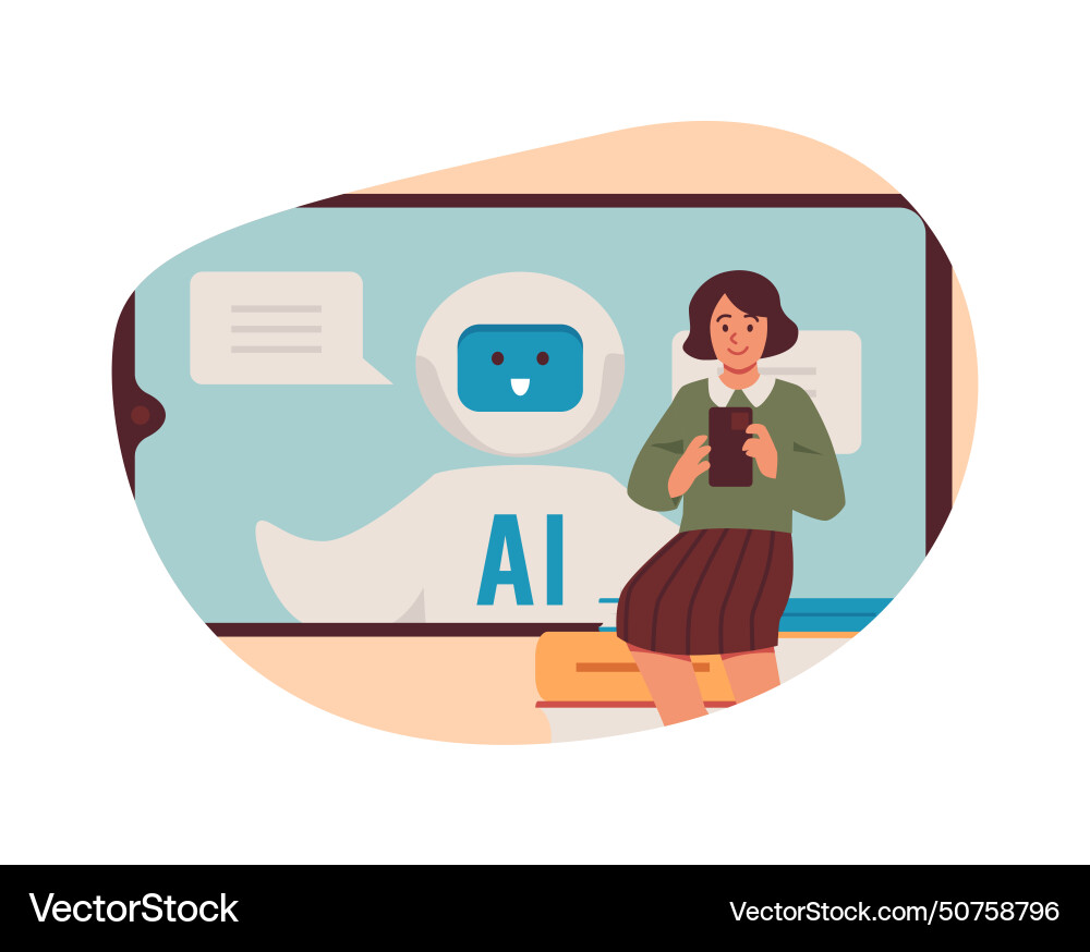 Student girl with smartphone chat bot ai Vector Image