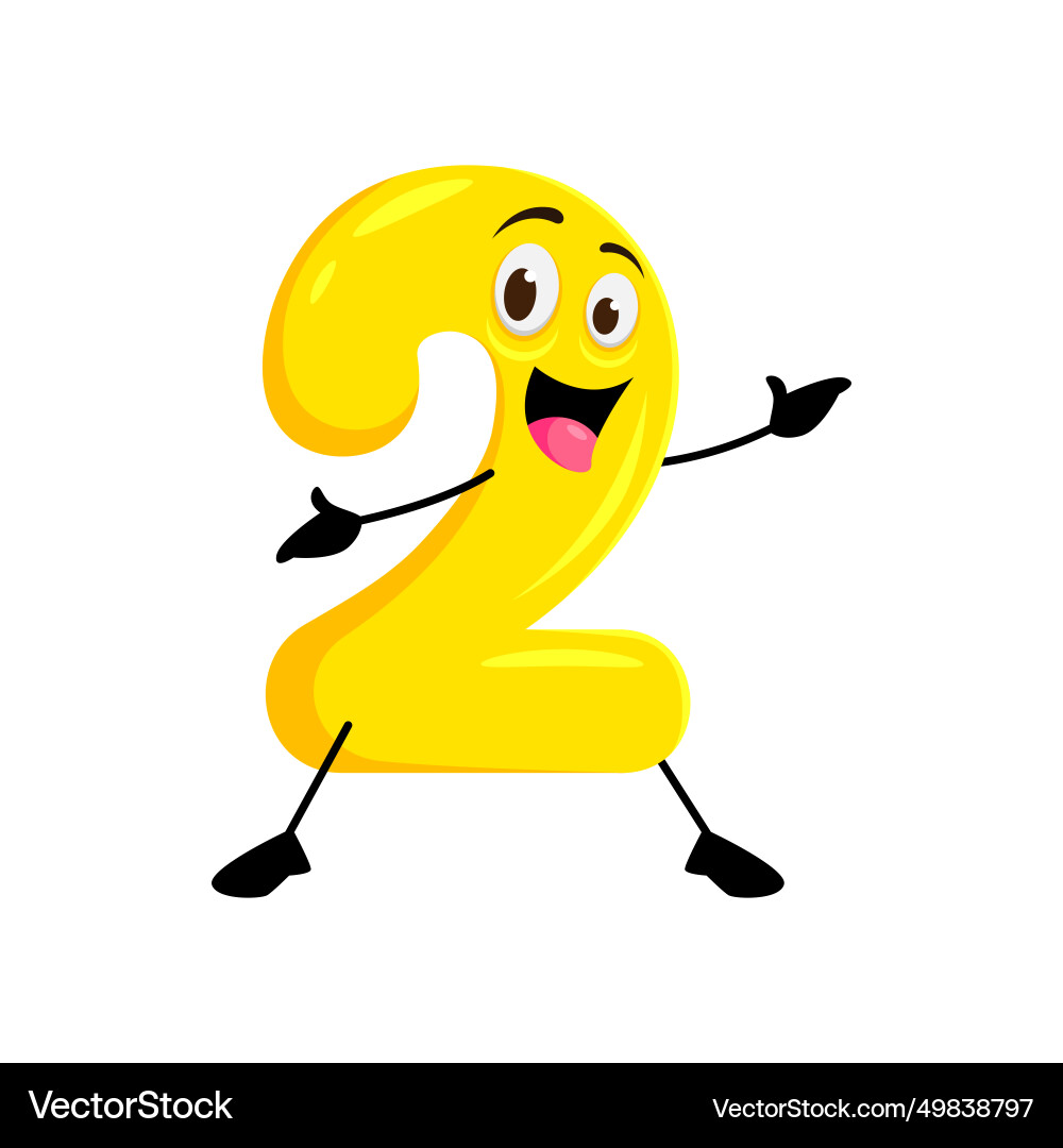 Cartoon funny math number two yellow character Vector Image