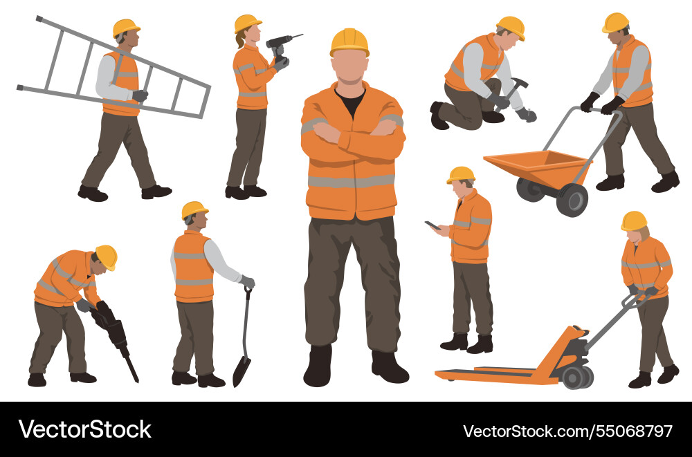 Construction Worker Set Royalty Free Vector Image