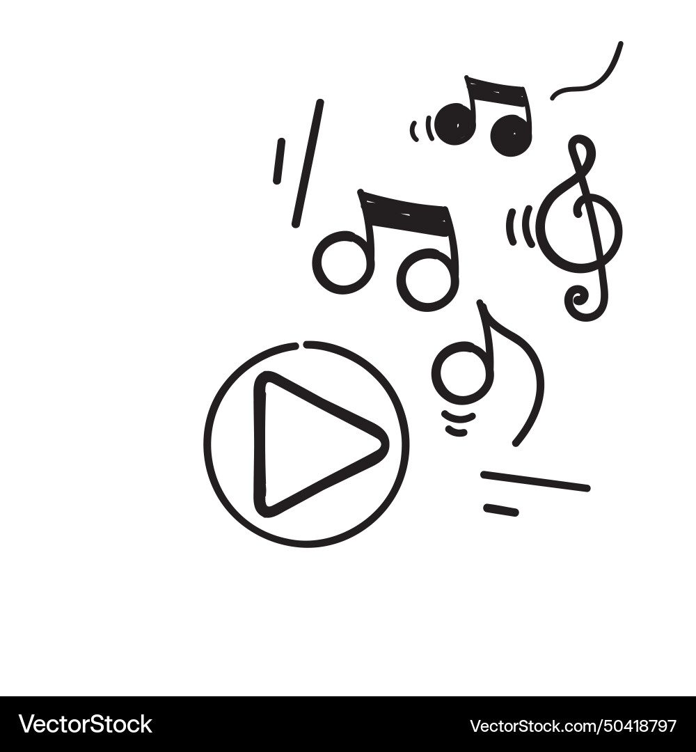 Hand drawn doodle play music button Royalty Free Vector