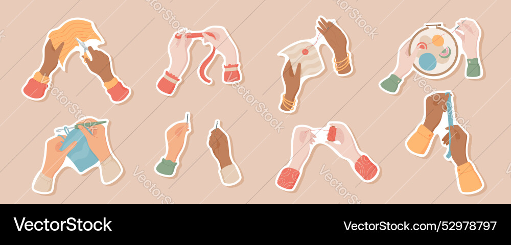 Hands sewing and crafting cartoon Royalty Free Vector Image
