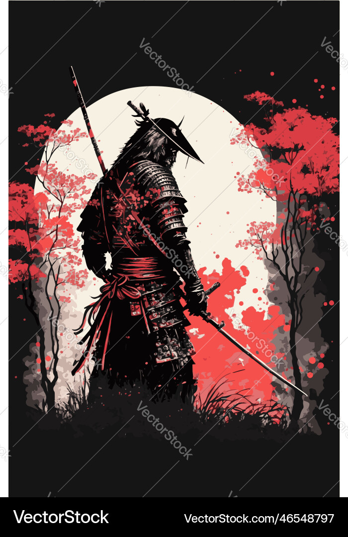 Japanese samurai warrior mighty ninja with swords Vector Image
