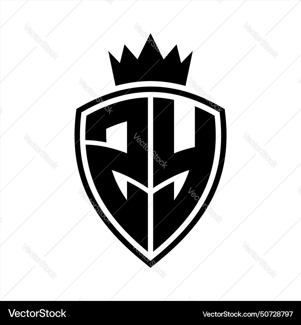 Zy letter monogram shield and crown outline shape Vector Image