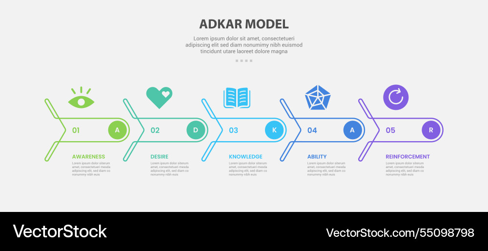 Adkar model infographic outline style with 5 Vector Image