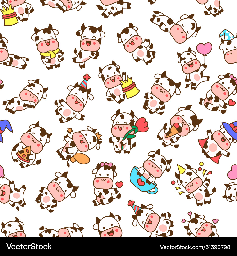 Beautiful cow cartoon character seamless pattern Vector Image