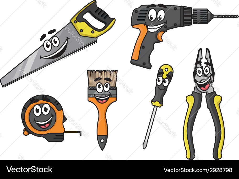 Cartoon diy tools characters Royalty Free Vector Image