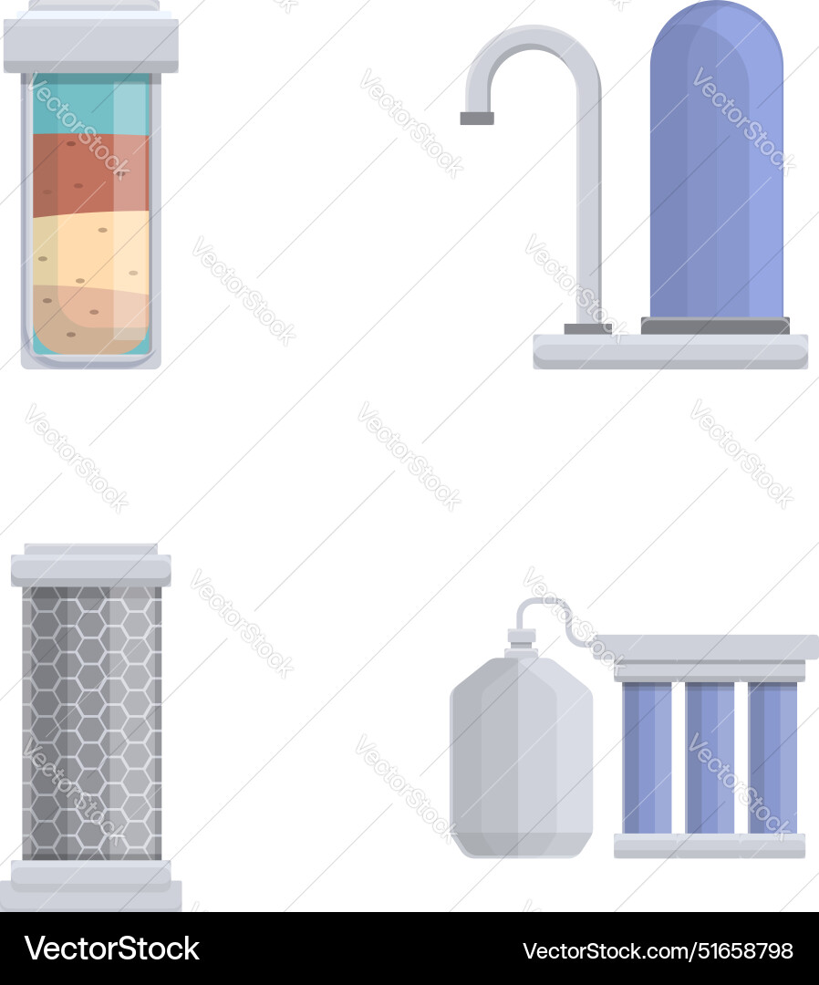 Filter icons set cartoon drinking water Royalty Free Vector