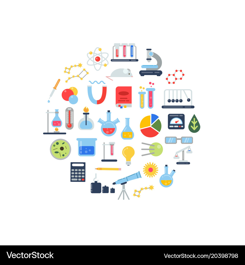 Flat style science elements circle Royalty Free Vector Image
