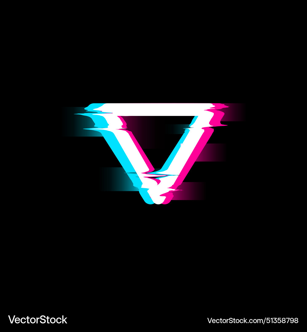 Glowing triangle with glitch and digital noise Vector Image