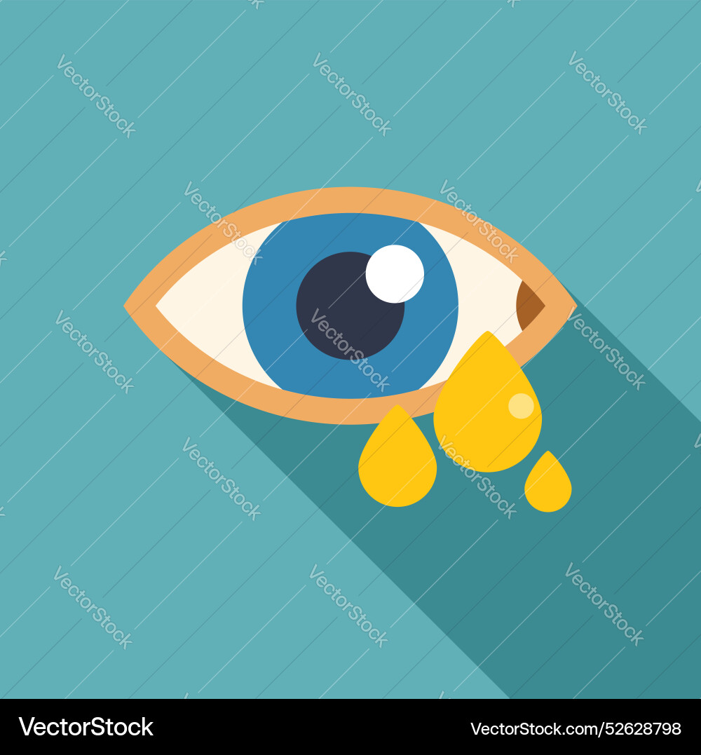 Human eye crying yellow tears with long shadow Vector Image