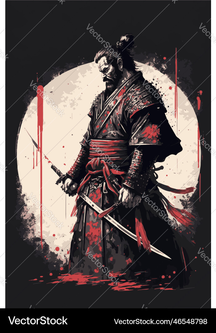 Japanese samurai warrior mighty ninja with swords Vector Image